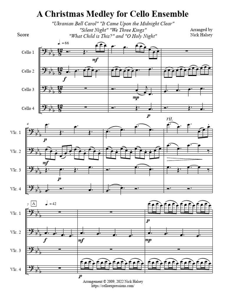 A Christmas Medley Cello Ensemble Score | PDF | Christian Songs | Songs