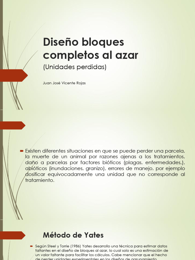 Diseño Bloques Completos Al Azar: (Unidades Perdidas) | PDF | Teoría estadística | Análisis ...