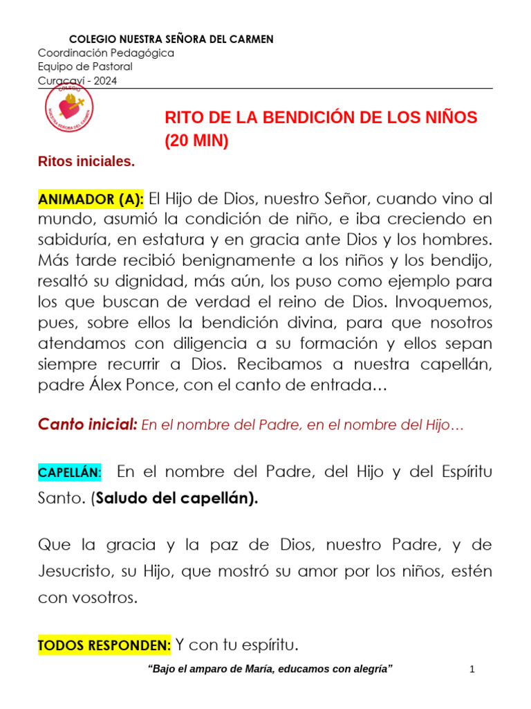 Rito de La Bendición de Los Niños | PDF | María, madre de Jesús | Bendición