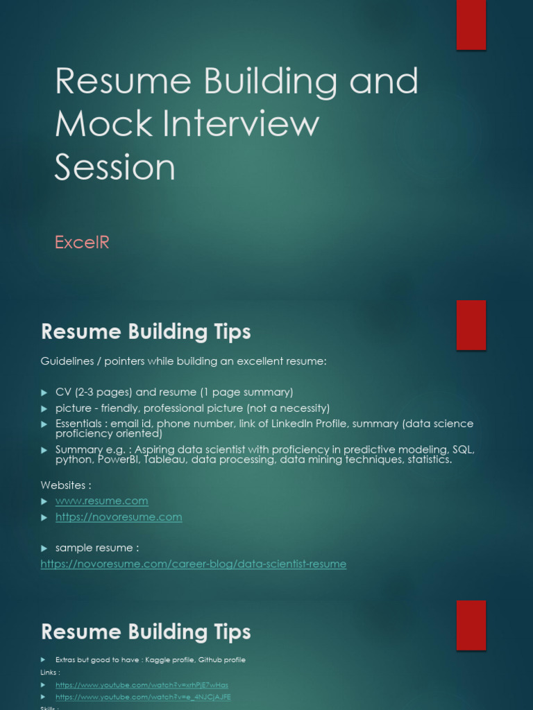 Resume Building and Mock Interview | PDF | Data Science | Analytics
