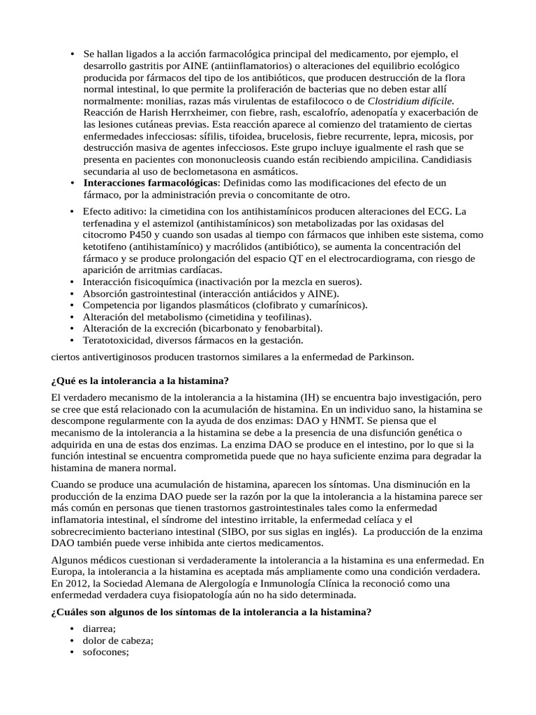 Intolerancia a la Histamina: Síntomas y Dieta | PDF | Alergia | Dieta