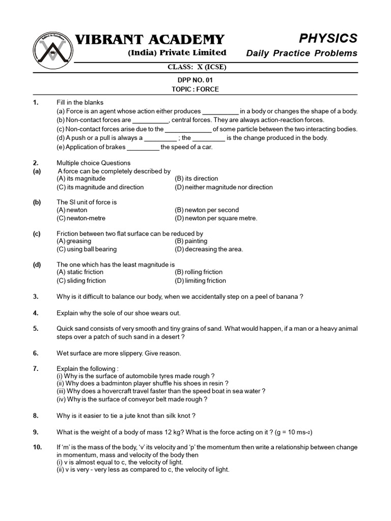 Class 10 Icse DPP PDF Free | PDF | Electrical Resistance And Conductance | Force