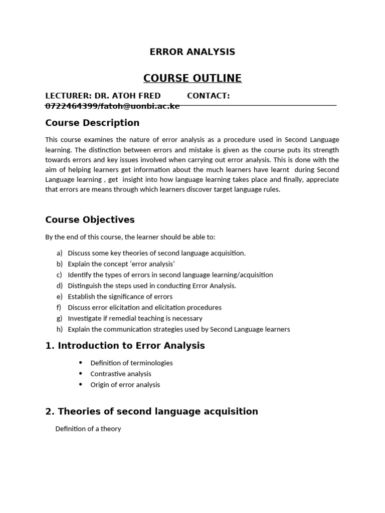 Error Analysis in Second Language Learning | PDF | Second Language ...