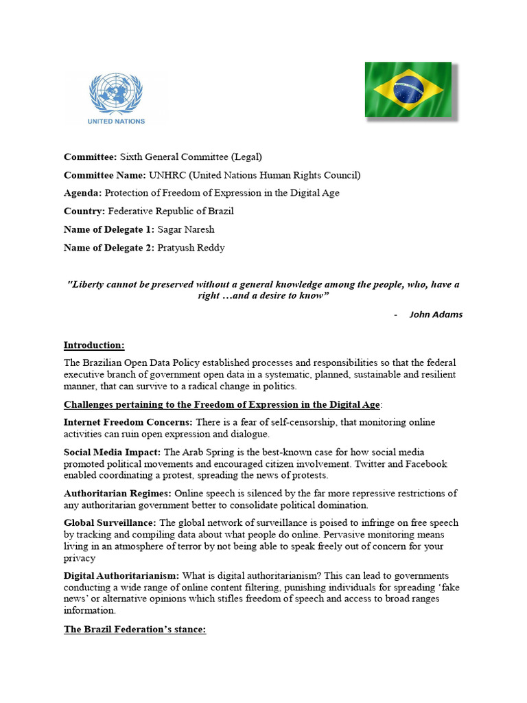 Position paper MUN (1) | PDF | Freedom Of Speech | Authoritarianism
