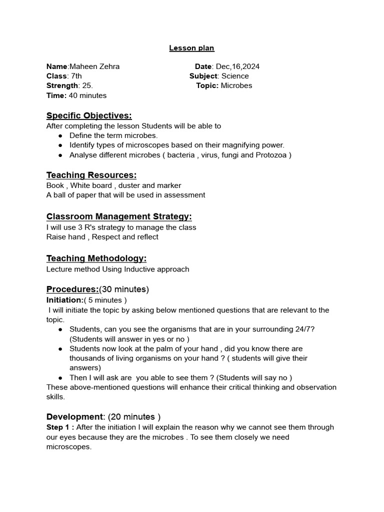 Lesson Plan | PDF | Microorganism | Lesson Plan