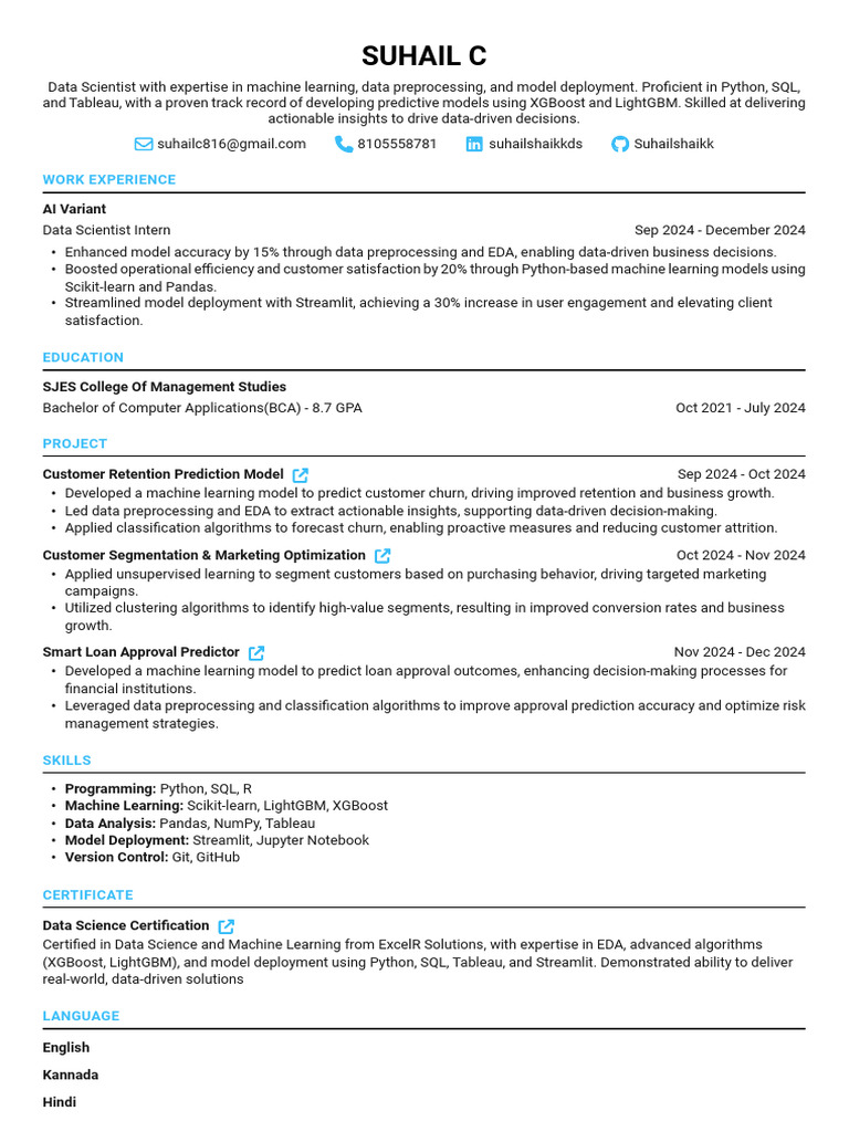 Suhail Resume_DS | PDF | Machine Learning | Data Science