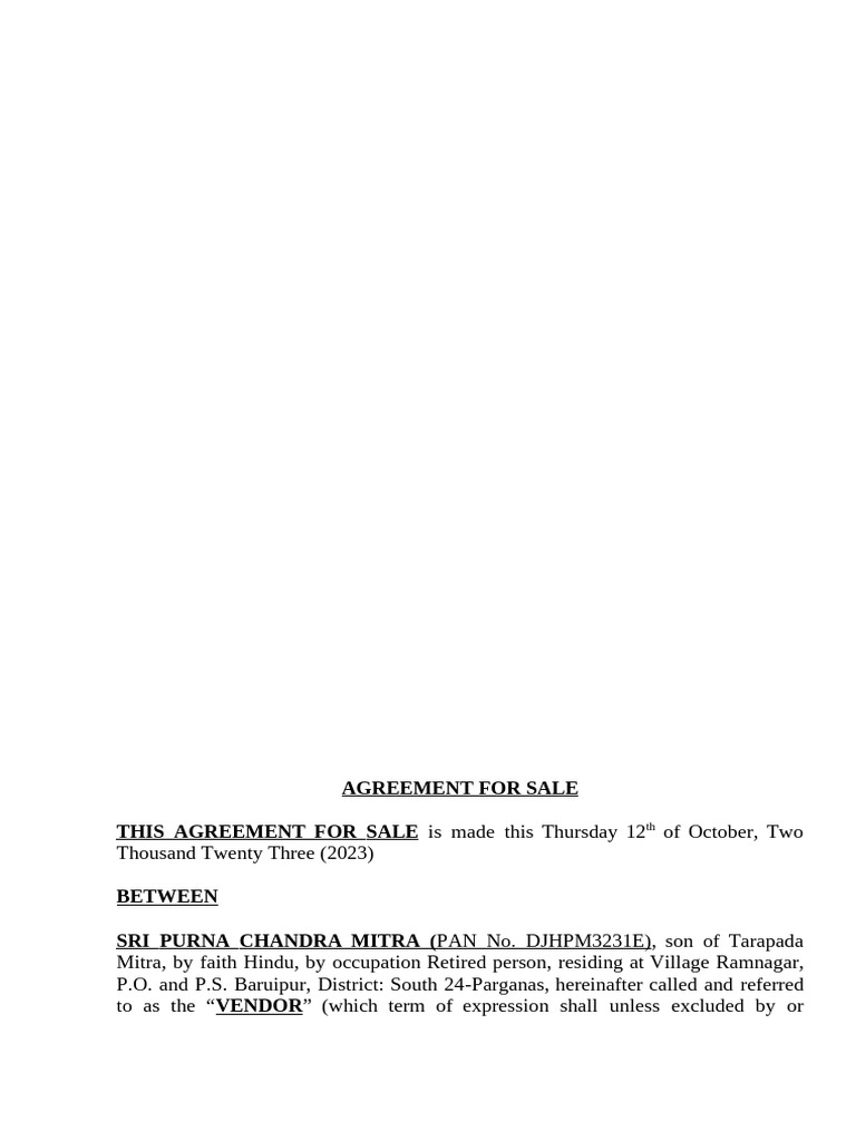 Land Sale Agreement: 1000 Bighas | PDF | Conveyancing | Deed