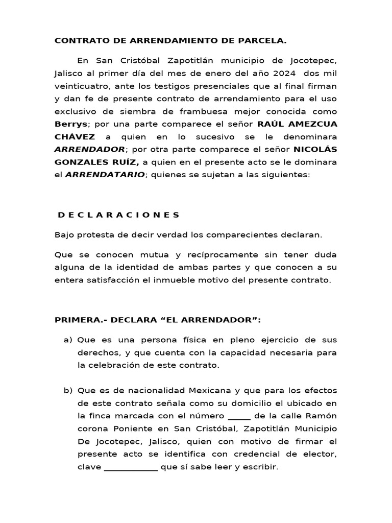 Arrendamiento de Parcela para Frambuesas | PDF