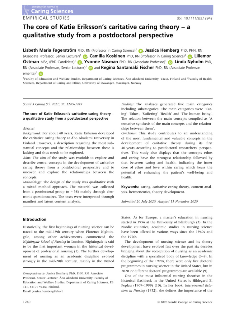Fagerström et.al.2021-The core of Katie Eriksson caritative caring theory | PDF | Theory | Concept