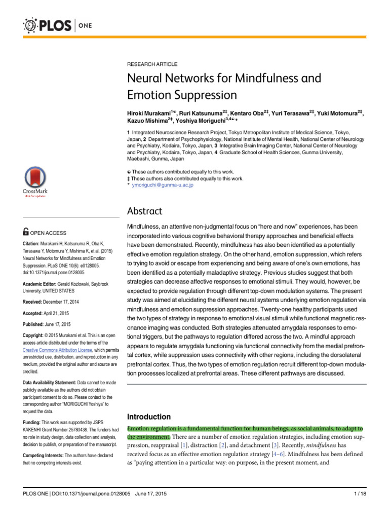 Neural Networks For Mindfulness and Emotion Suppression | PDF ...