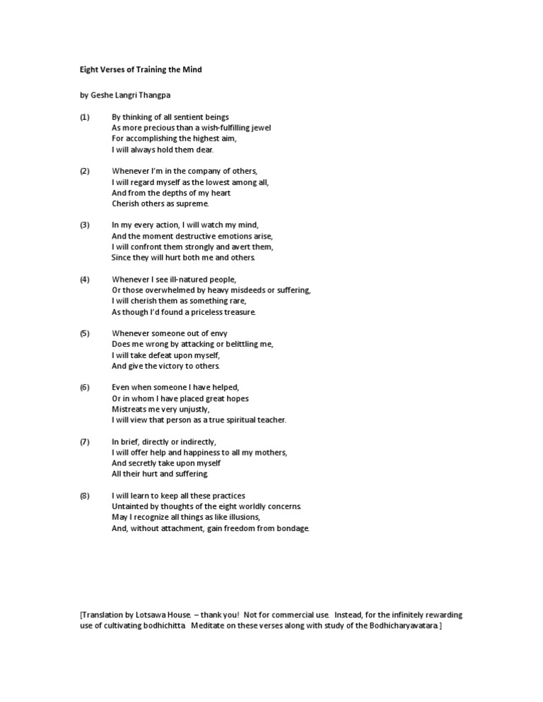 Eight Verses of Training The Mind | PDF