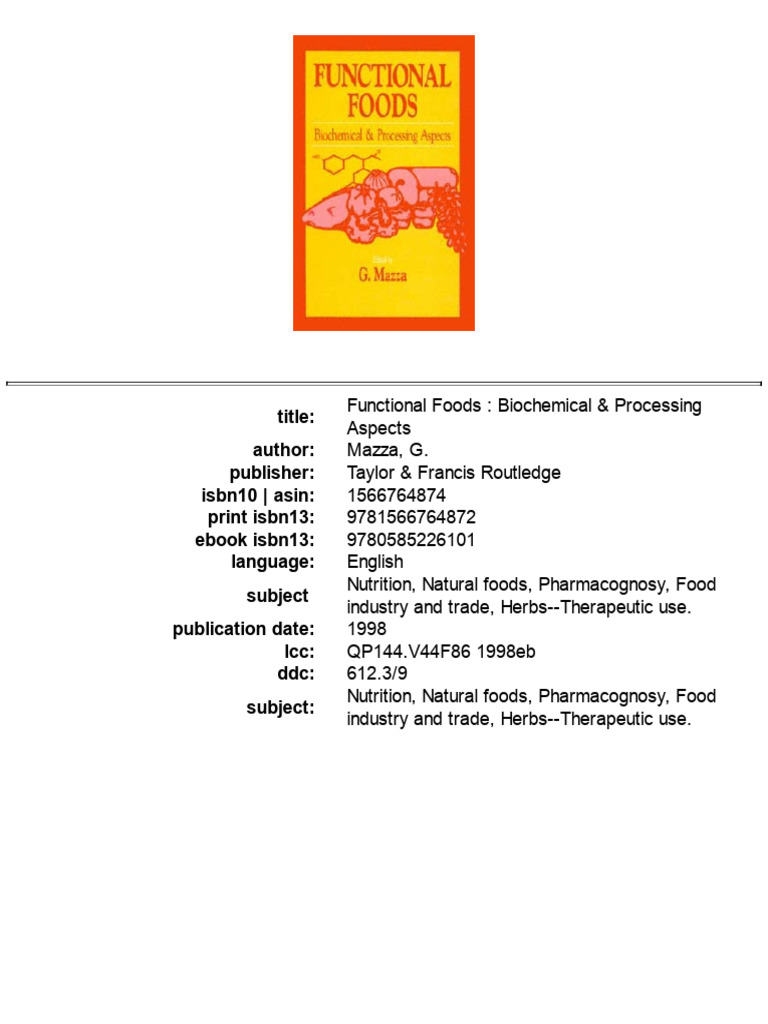 Functional Foods - Biochemical and Processing Aspects, Volume 1 (1998 ...