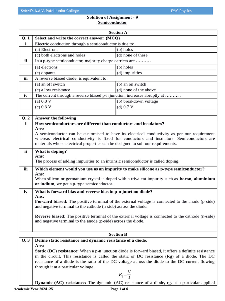 Solution of Assignment 9 Semiconductor | PDF | Semiconductors | P–N Junction