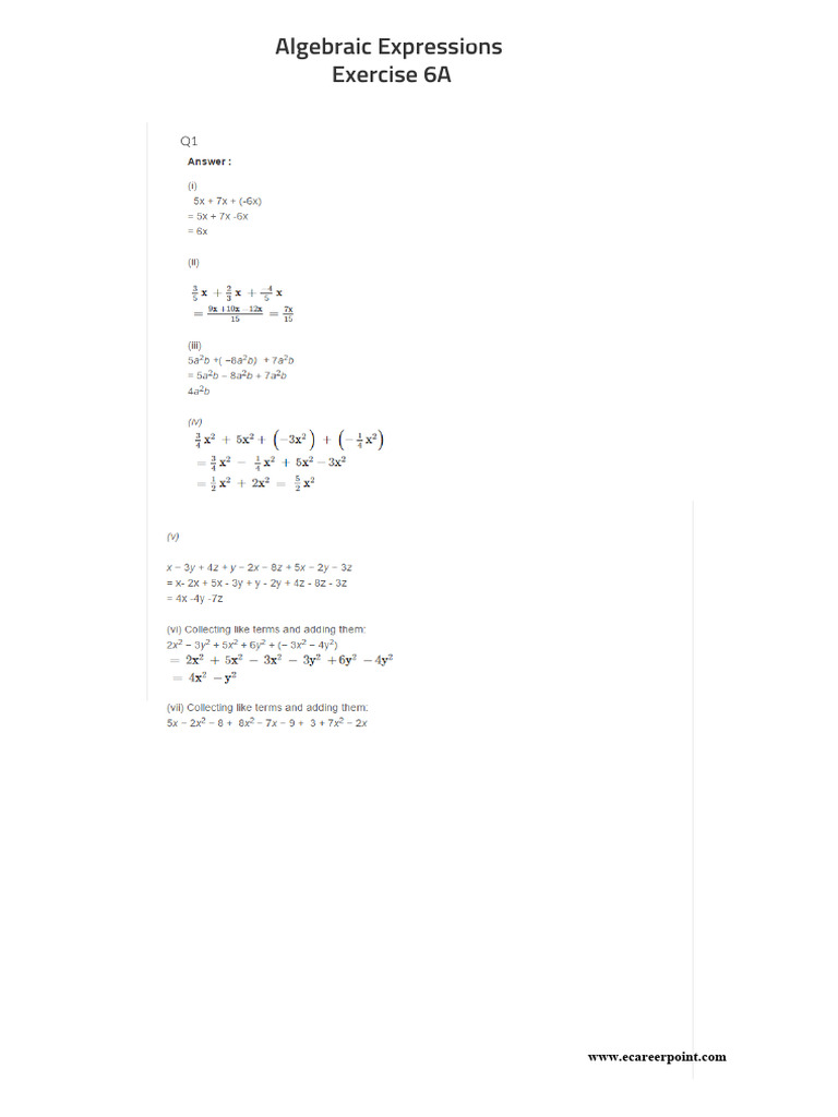 7372835chapter 6 - Algebraic Expressions | PDF