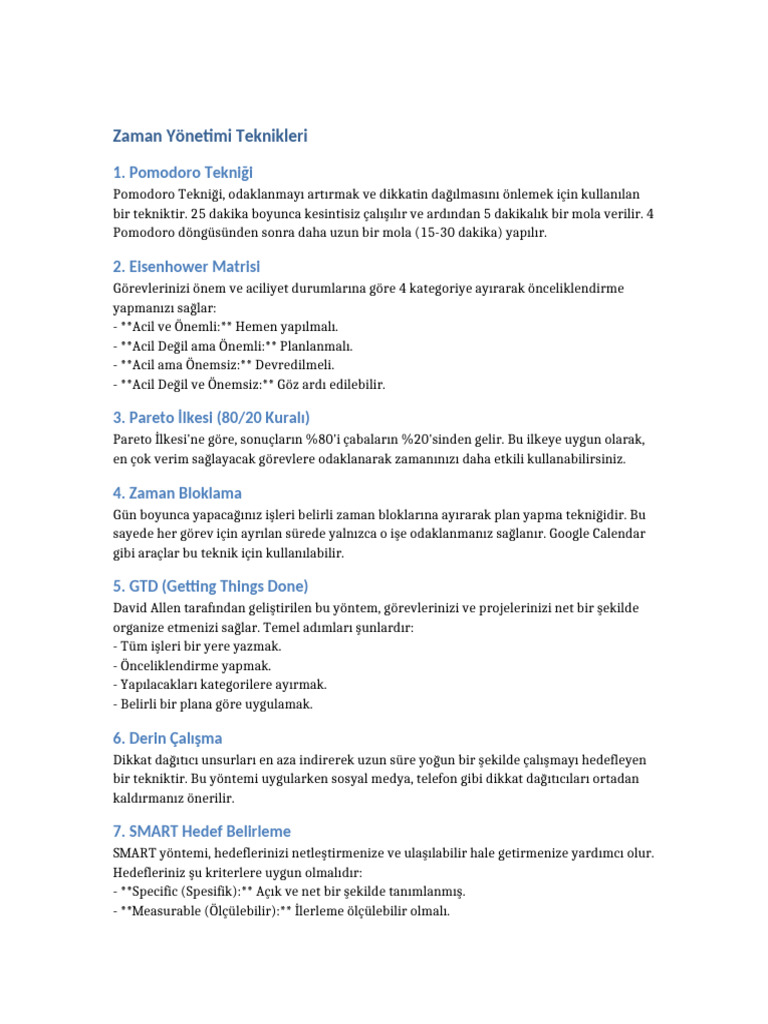 Zaman Yonetimi Teknikleri | PDF