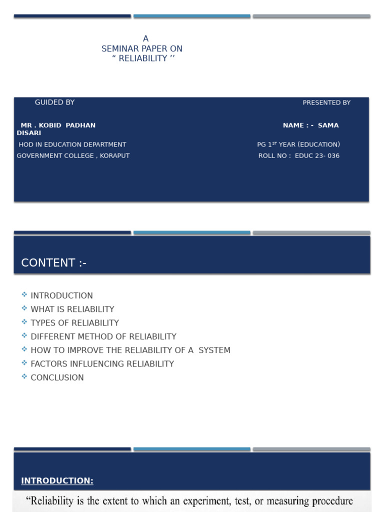 RELIABILITY PPT | PDF