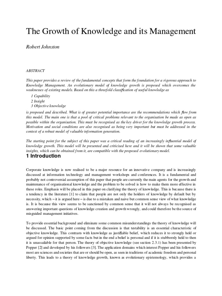 The Growth of Knowledge and Its Management: Robert Johnston | PDF ...