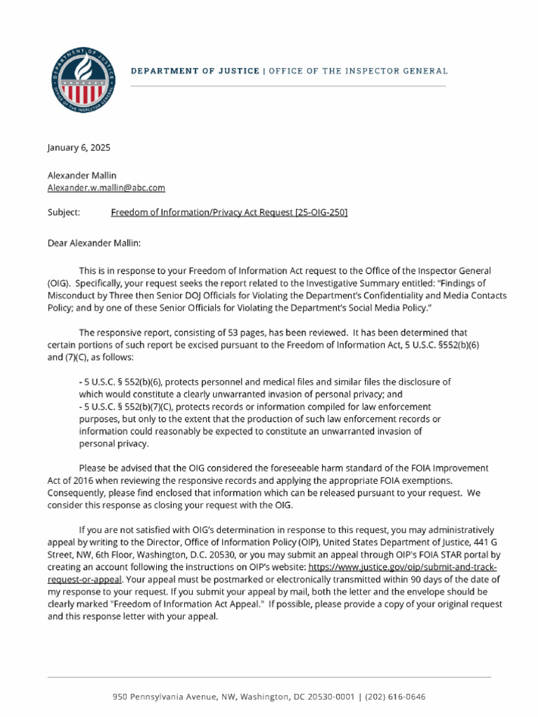 IG Report | PDF | Freedom Of Information Act (United States) | Justice