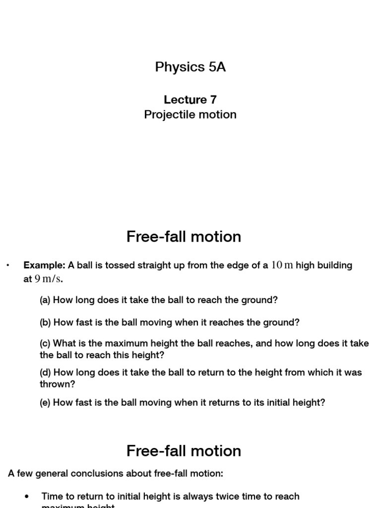 5A Lecture 7 | PDF | Projectiles | Acceleration 5A Lecture 7 | PDF | Projectiles | Acceleration