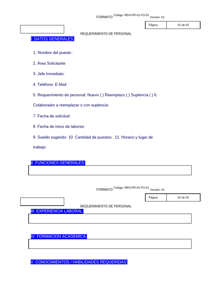 Formato de Requerimiento de Personal | PDF