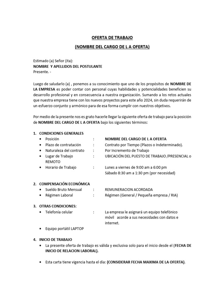 Modelo de Carta de Oferta Laboral | PDF | Business | Gestión de ...