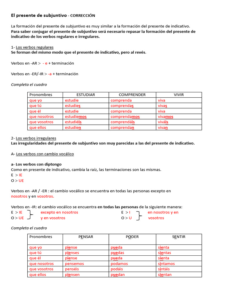 El Presente de Subjuntivo | PDF | Verbo | Morfología Lingüística