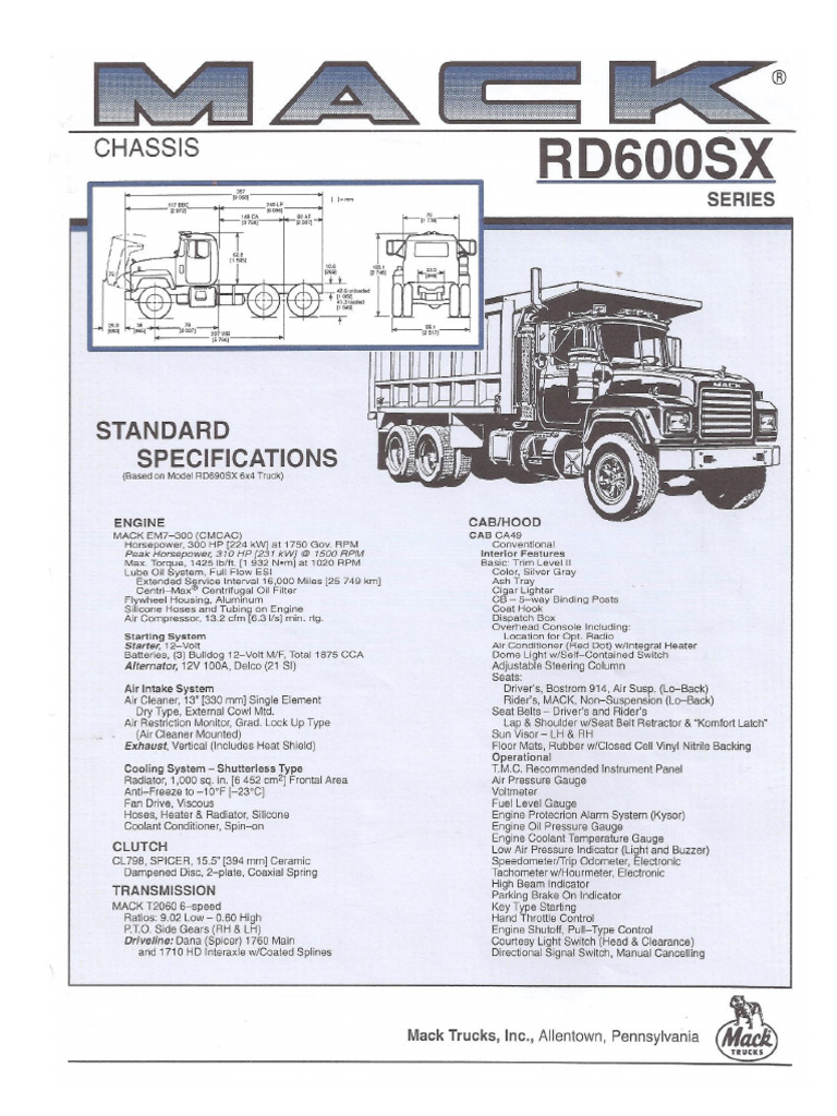 Ficha Tecnica Mack RD 600 | PDF