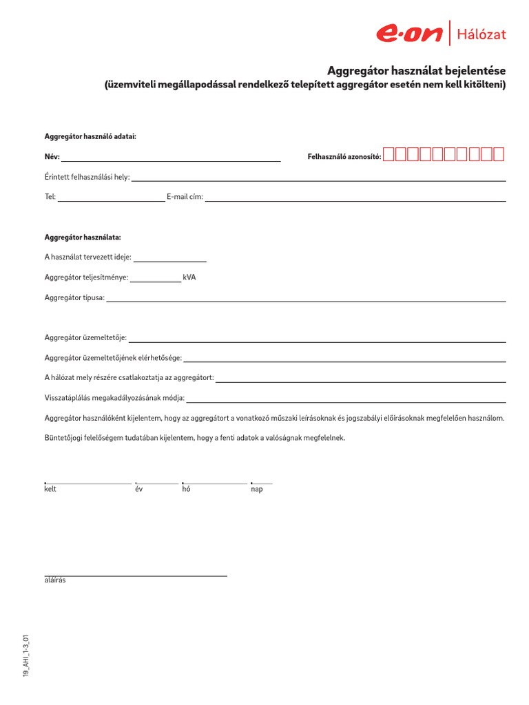 Aggregátor Használat Bejelentése | PDF