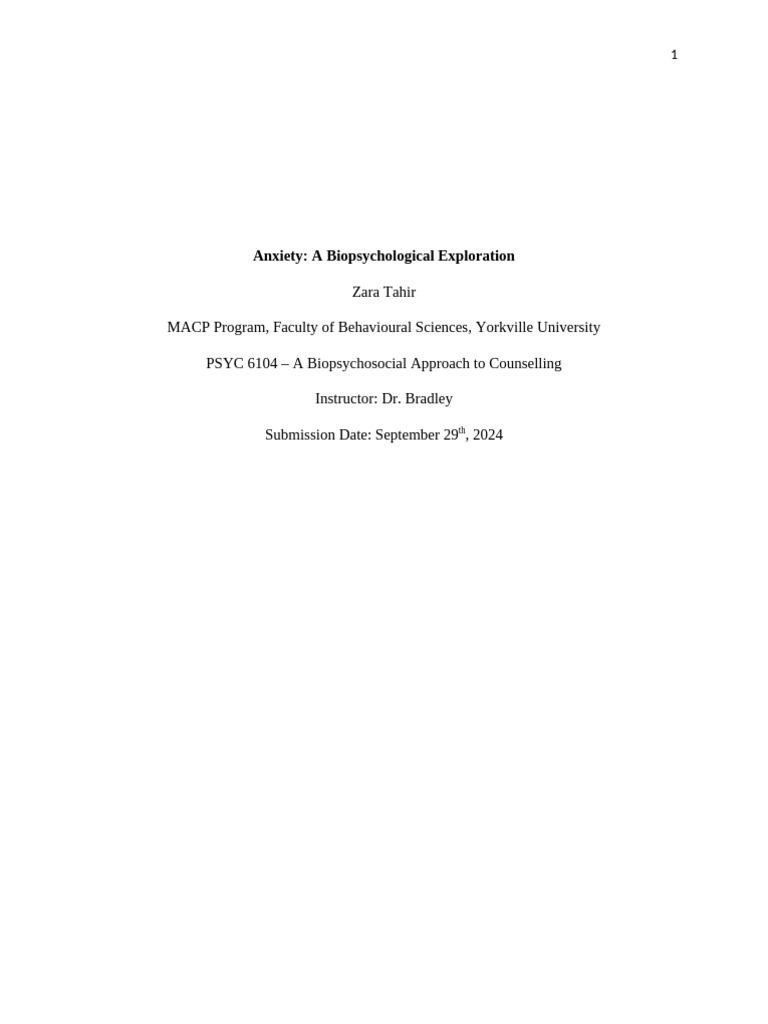 Zara Tahir Assignment 1 - Zara Tahir 3134344 1528166276 | PDF | Anxiety | Perfectionism (Psychology)