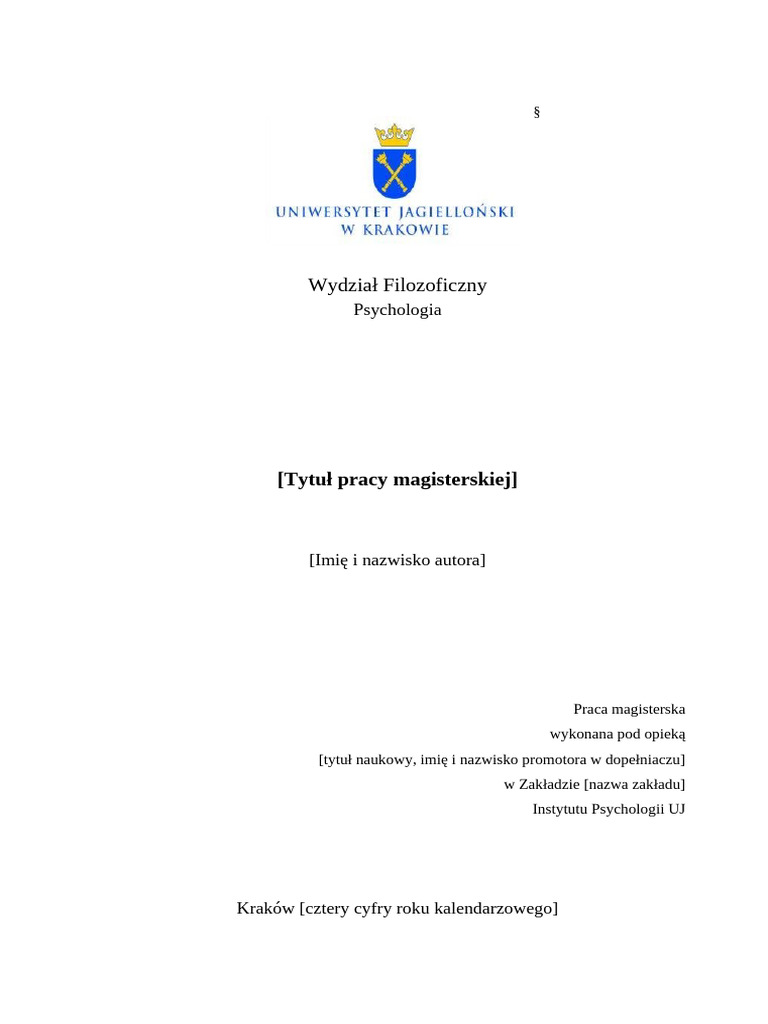 Wzór Strony Tytułowej Praca - MGR - Strona - Pierwsza | PDF