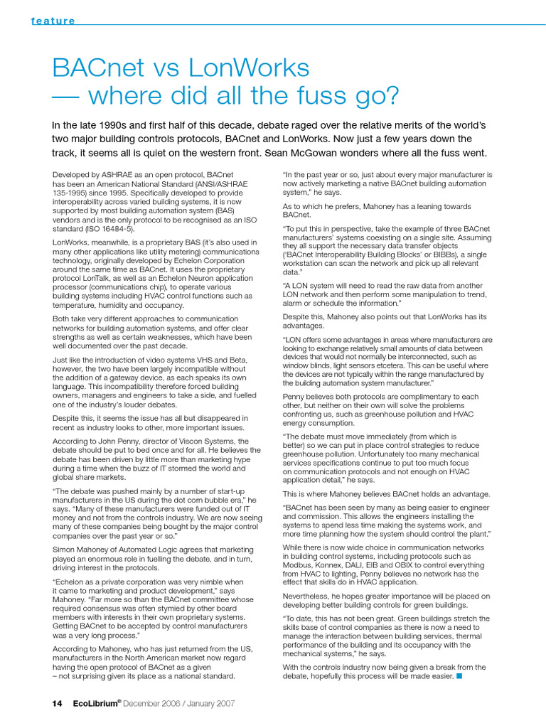 Bacnet_vs_Lonworks2 | PDF | Building Automation | Computing