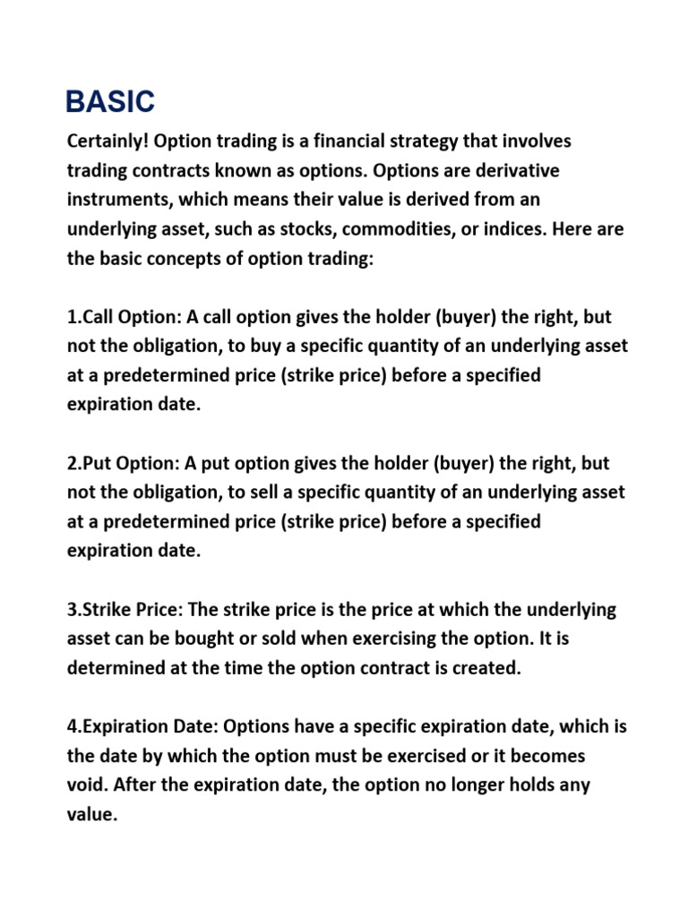 1 Basic of Option Trading in English | PDF | Option (Finance) | Put Option
