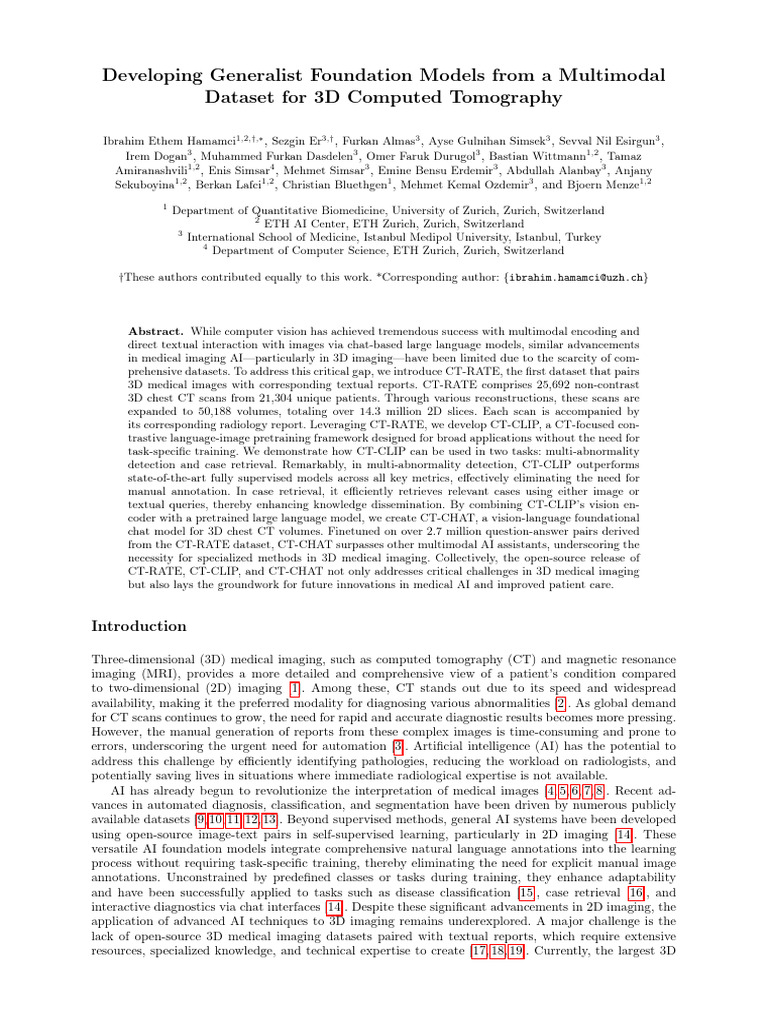 Developing Generalist Foundation Models From A Multimodal Dataset For 3D Computed Tomography ...