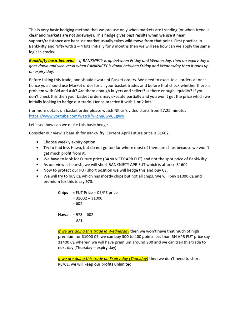 Basic Hedging in Trending Market by NK Sir | PDF | Hedge (Finance ...