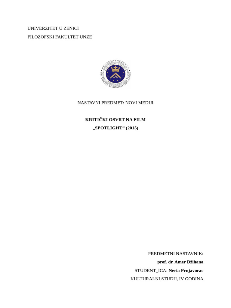 Kritički Osvrt Na Film Spotlight | PDF