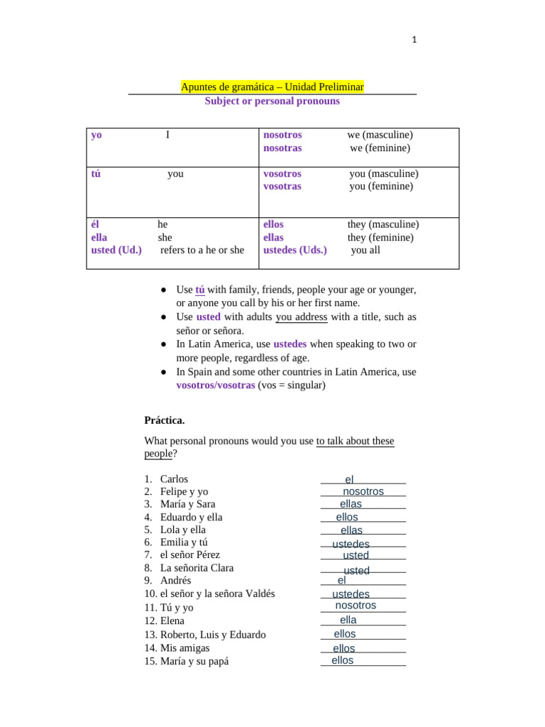 Subject or Personal Pronouns | PDF | Grammar | Languages