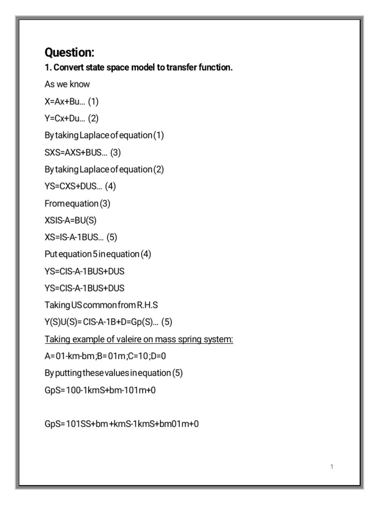 State Space To Transfer Function | PDF