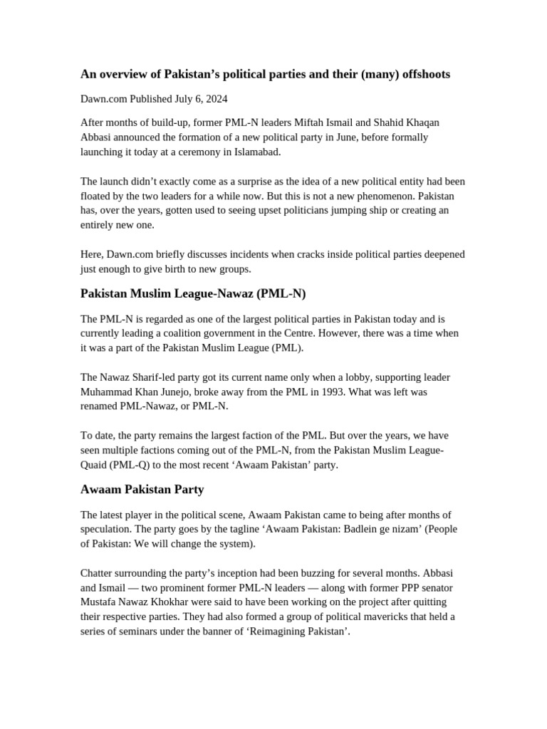 Overview of Pakistan's Political Parties | PDF