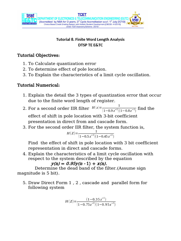 DTSP Tutorial 8 Te - A & B | PDF