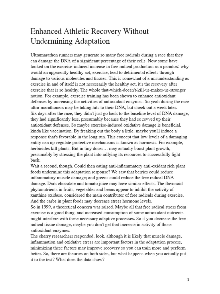 Enhanced Athletic Recovery Without Undermining Adaptation | PDF ...