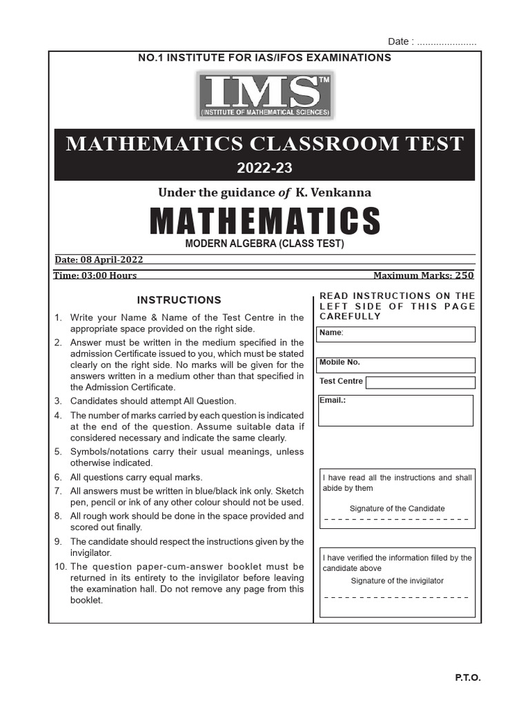 Modern Algebra Class Test 08 April-2022 | PDF | Ring (Mathematics ...