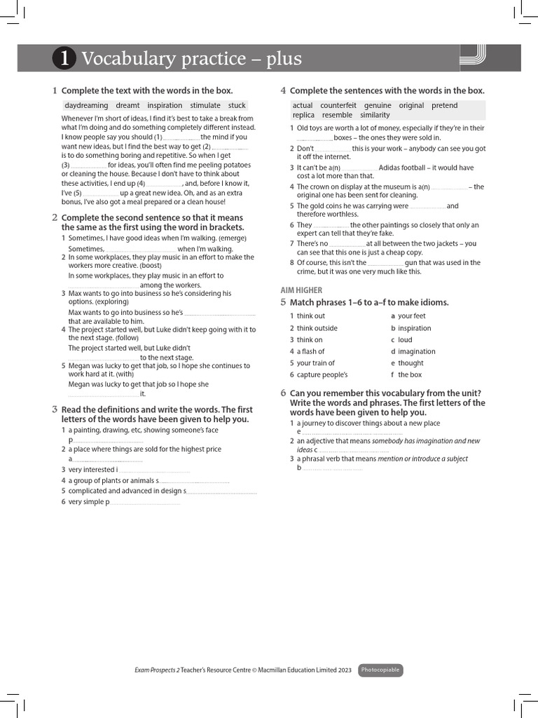 EP U01 Vocabulary Practice Plus | PDF