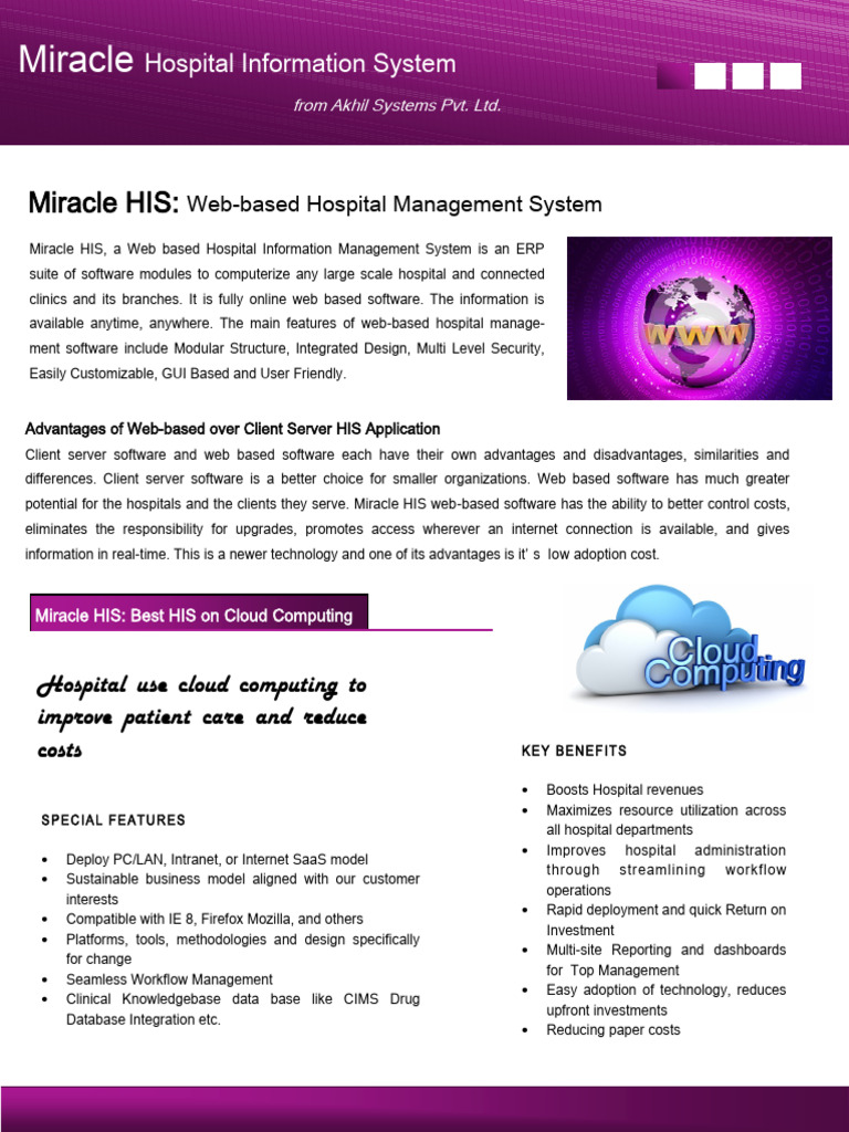 Miracle HIS Brochure | PDF | Web Application | Cloud Computing