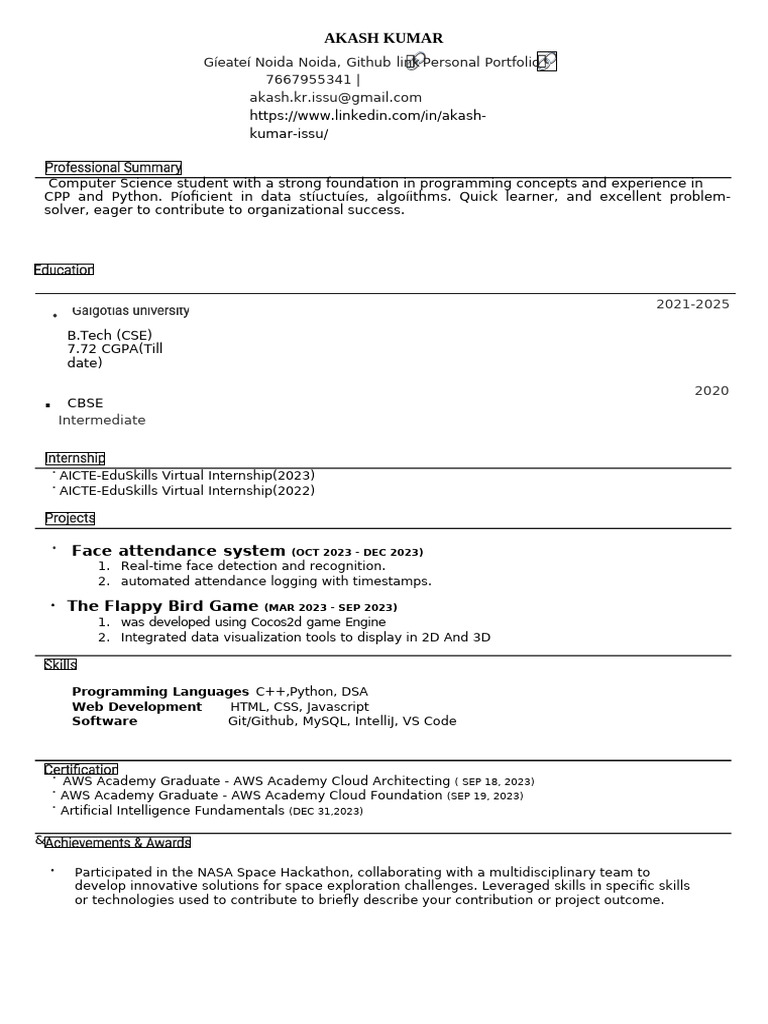 College Resume Akash Final | PDF