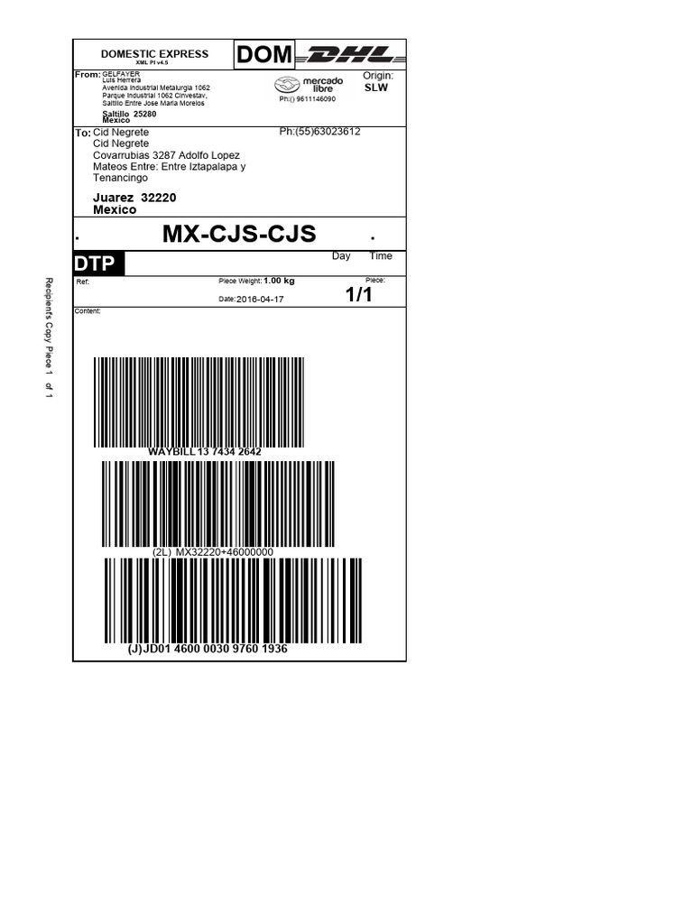 Etiqueta de DHL PDF Free | PDF