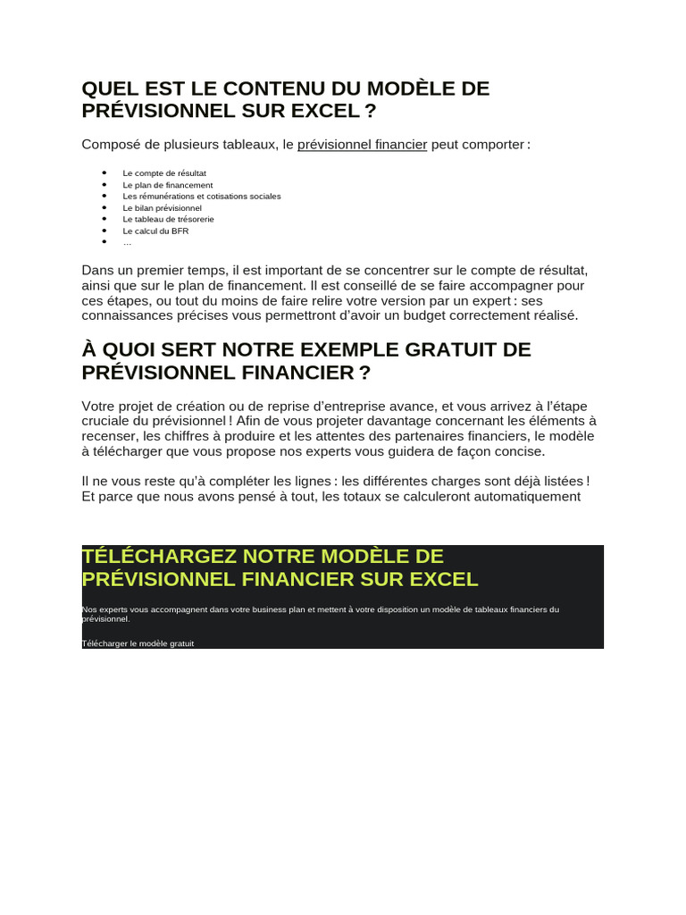 Modèle Prévisionnel Financier Excel Gratuit | PDF | Business | Économie