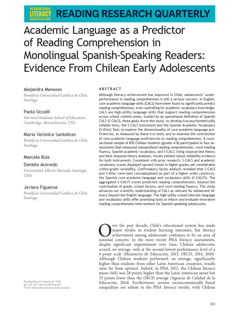 Academic Language as a Predictor OfReading Comprehension in Monolingual Spanish-SpeakingReaders ...