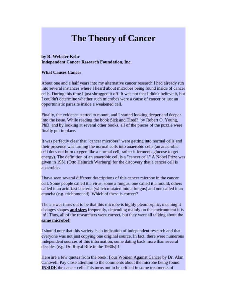 The Theory of Cancer | PDF | Cancer | Chemistry
