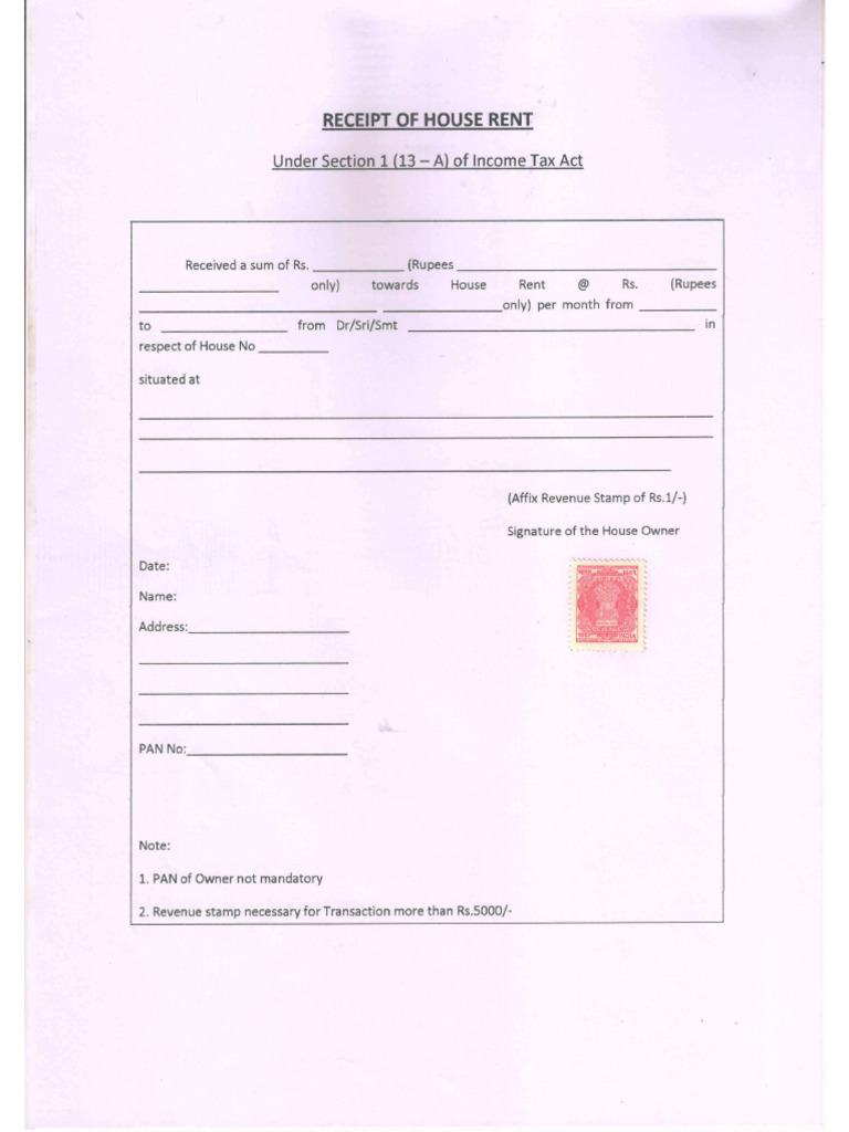 Receipt of House Rent | PDF