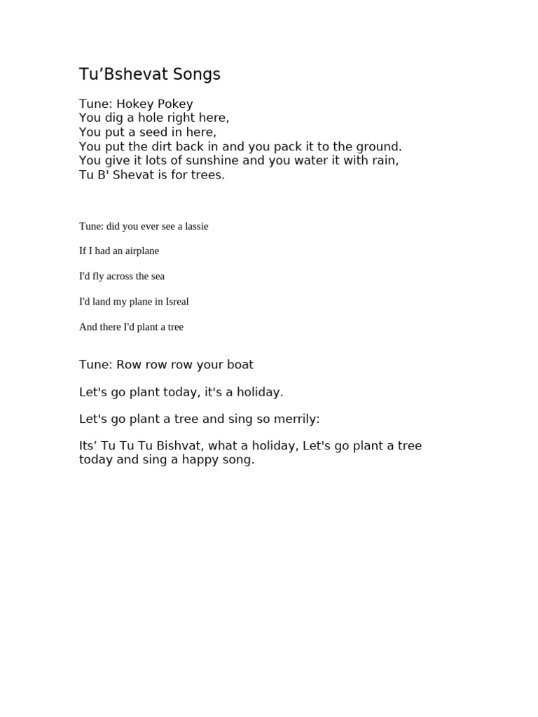 Tu'Bshevat Tree Planting Songs | PDF